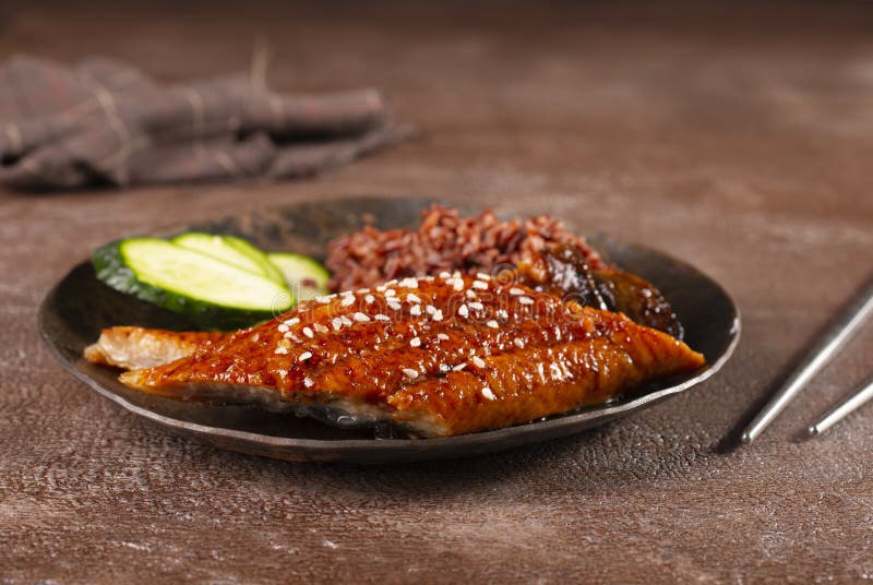 Fried unagi eel stock photo. Image of porcelain, dishware - 212434736
