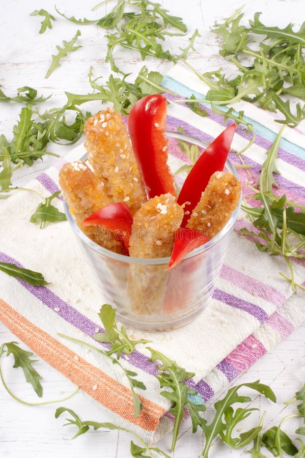 Fried Vegetable Sticks with Sesame Seeds Stock Image - Image of calorie ...