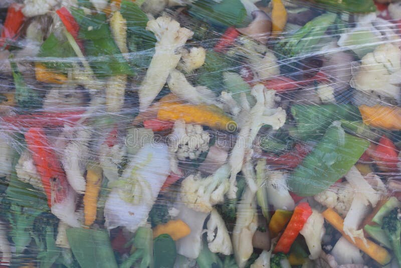 Fried Vegetables Inside Clear Plastic Stock Photo - Image of nice, peas ...