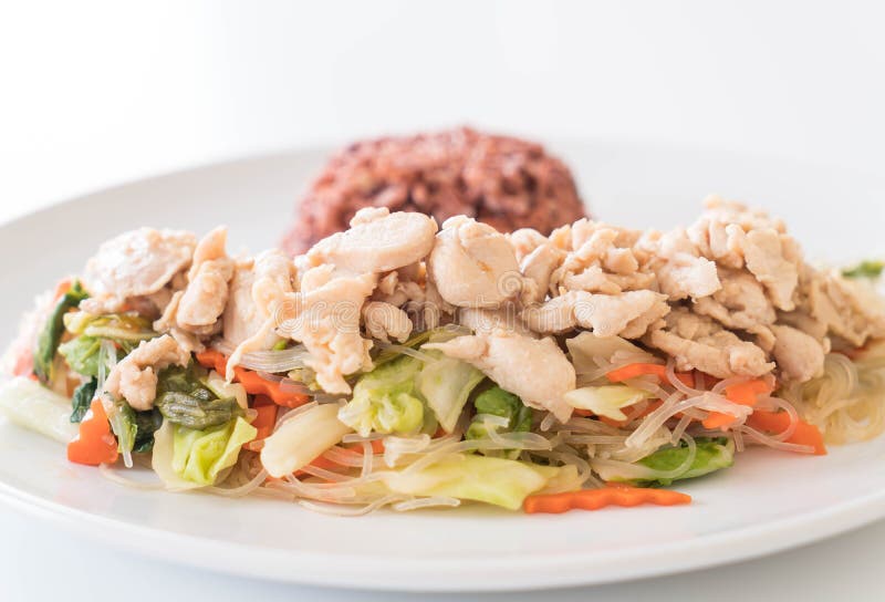 Fried Vermicelli and Chicken with Berry Rice Stock Photo - Image of ...