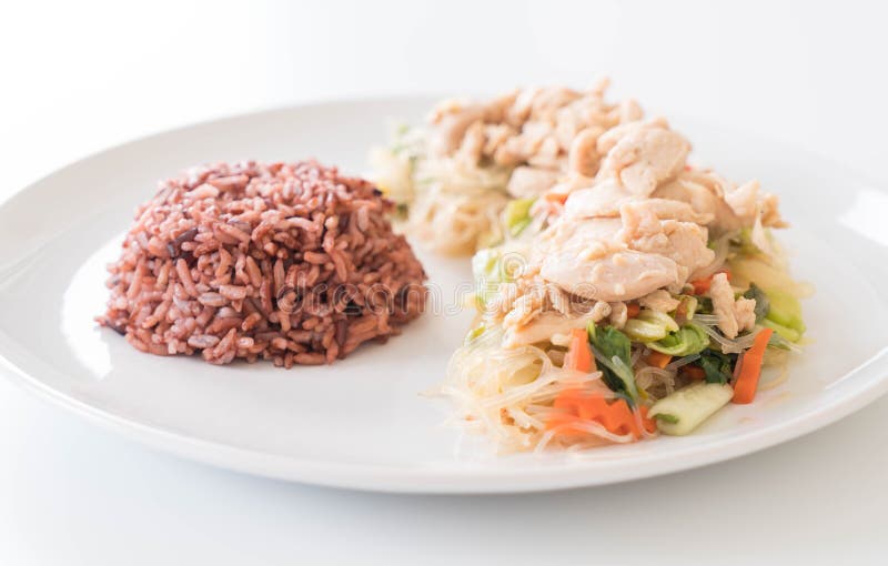 Fried Vermicelli Et Poulet Avec Du Riz De Baie Image stock - Image du ...