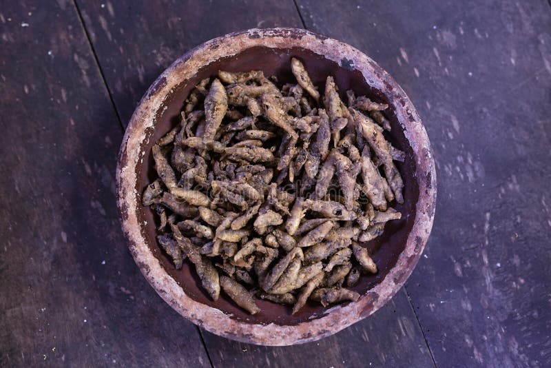 Fried Wader Fish Served on a Mortar Plate Stock Photo - Image of ...