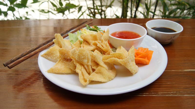 Fried wan tan dumpling. stock photo. Image of asia, dish - 264509838