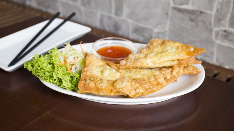 Fried wan tan dumpling. stock photo. Image of chinese - 264509840