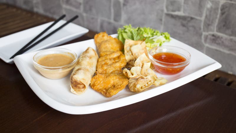 Fried wan tan dumpling. stock image. Image of fryer - 264509845