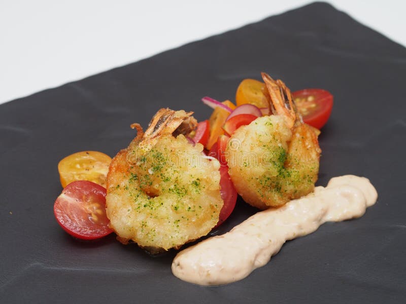 Fried wasabi prawns stock image. Image of tomatoes, fried - 36439451