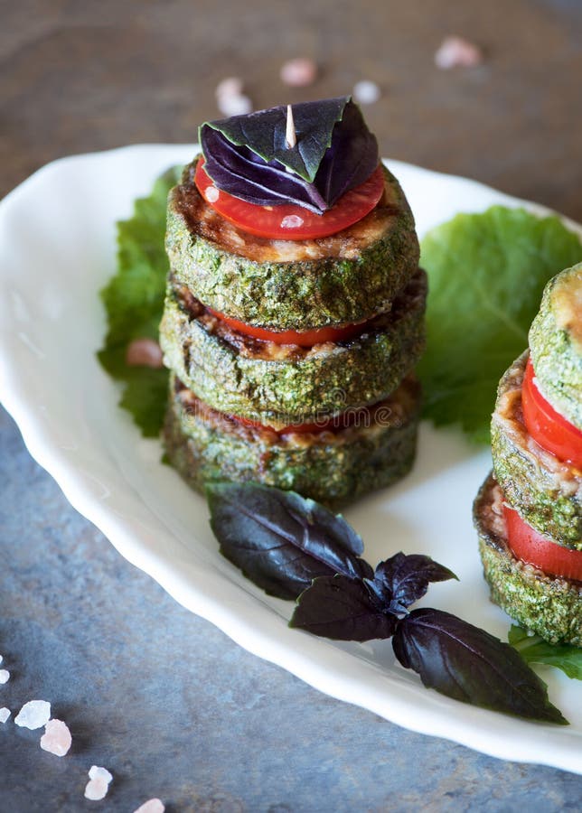 Fried Zucchini, Made with Fresh Tomatoes, and Decorated with Basil ...