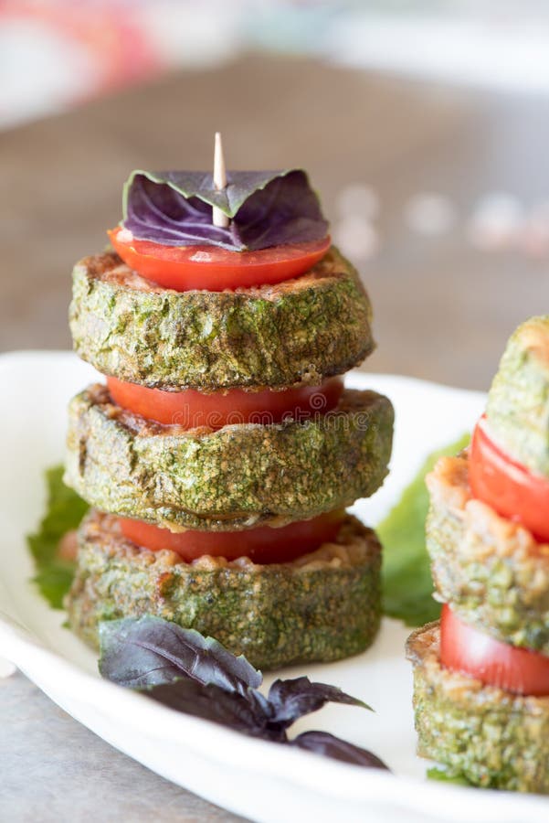 Fried Zucchini, Made with Fresh Tomatoes, and Decorated with Basil ...