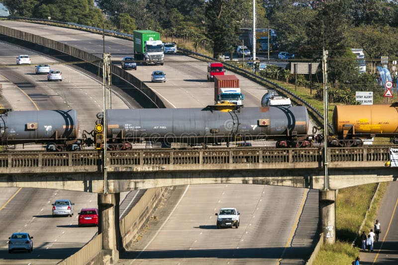 Frieght Train Passing Over Busy N3 Highway Editorial Image - Image of ...