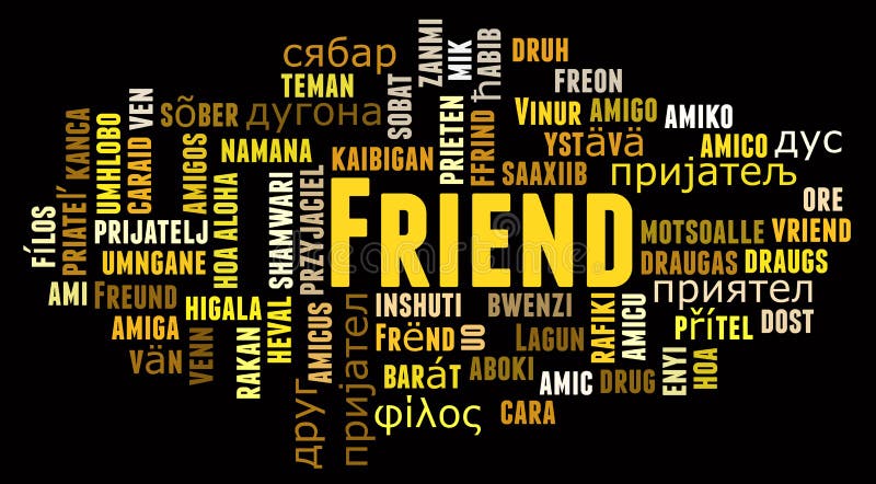 Friend in Different Languages Word Cloud Concept on Black Stock ...