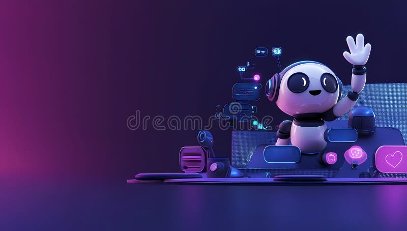 Friendly AI Robot Assistant: 3D Render of a Cute Chatbot Waving and ...