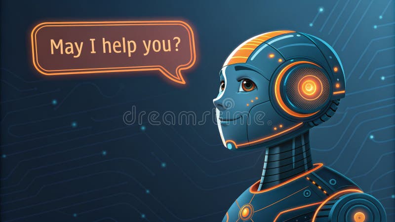 Friendly AI Robot Digital Illustration, Speech Bubble, Help Concept, AI ...