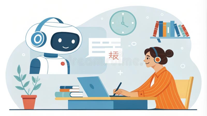 Friendly Ai Robot Tutor Helping Student Learn New Language Online Stock ...