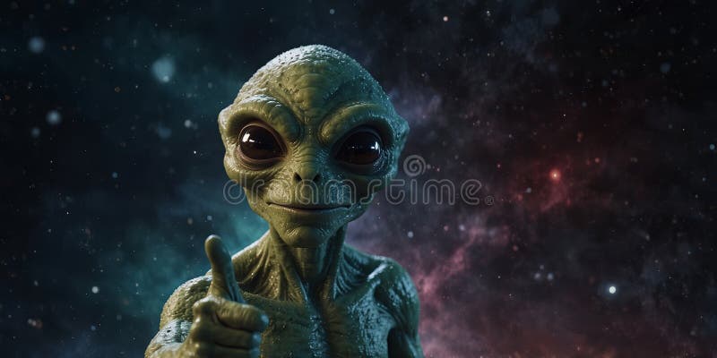 Friendly Alien Giving Thumbs Up in Space. Stock Illustration ...