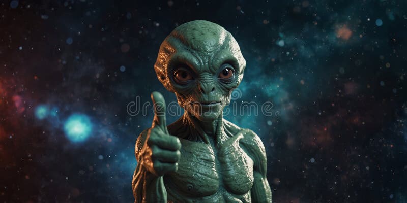 Friendly Alien Giving Thumbs Up in Space. Stock Illustration ...