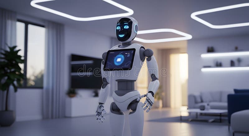 Friendly Android Assistant Offers Help in Modern Interior Setting with ...