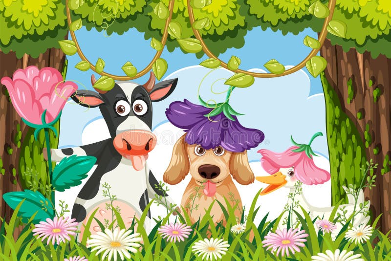 Friendly Animal in Nature Scene Stock Vector - Illustration of domestic ...