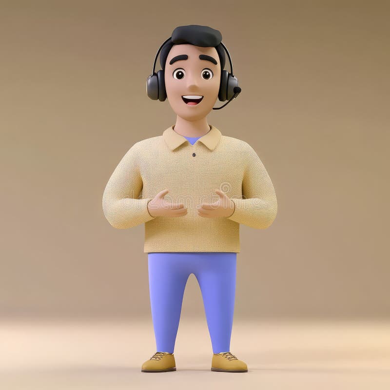 Friendly Animated Character Wearing Headset, Smiling and Engaging Stock ...