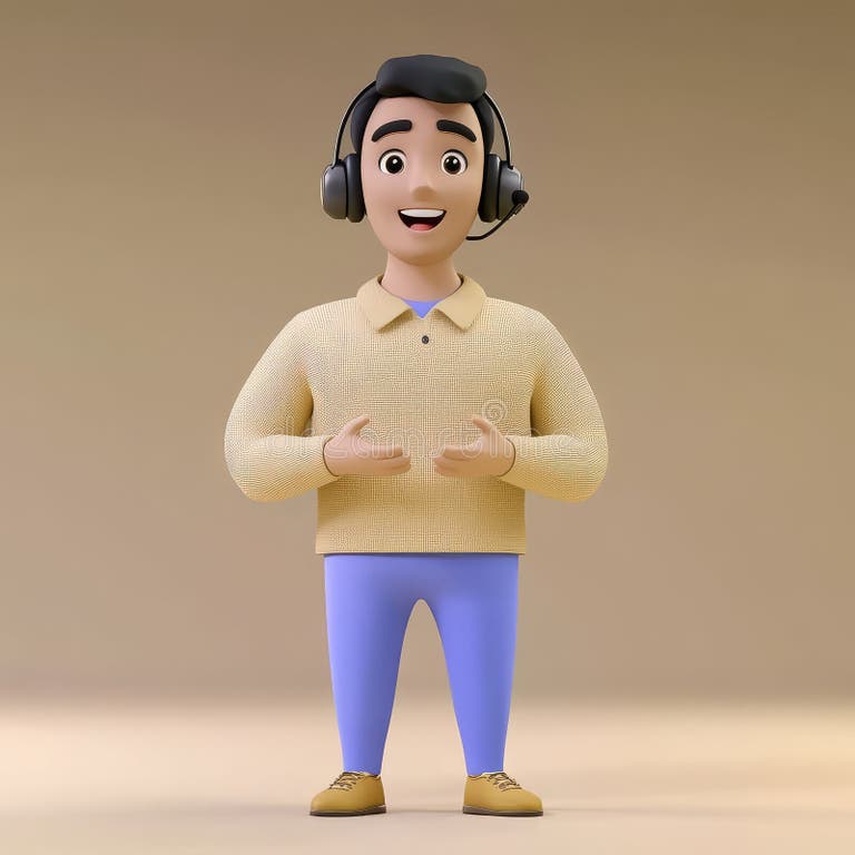 Friendly Animated Character Wearing Headset, Smiling and Engaging Stock ...