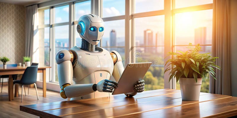 Friendly Humanoid Robot Assists in a Modern Home Office a Glimpse into ...