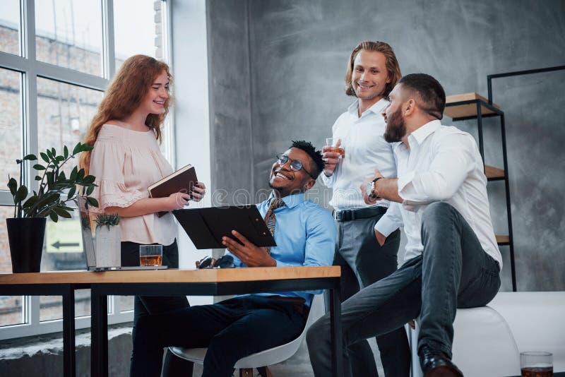 Friendly Atmosphere. Group of Multiracial Office Workers in Formal ...