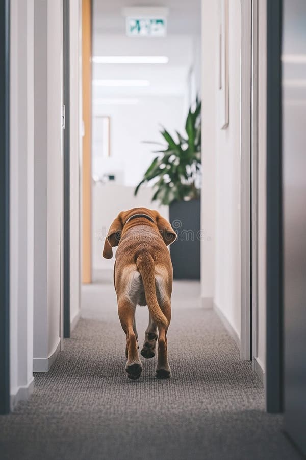 Friendly Beagle Wagging Its Tail As it Walks through the Office Break ...