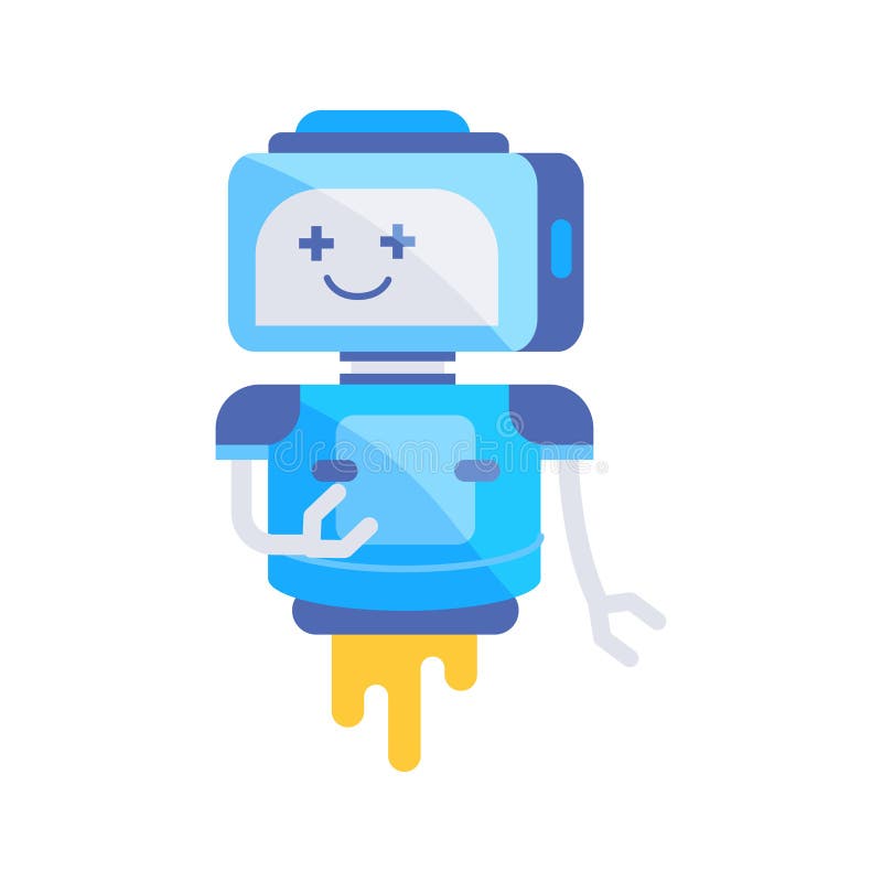 Friendly Blue Robot Flying and Greeting with Hand Stock Vector ...