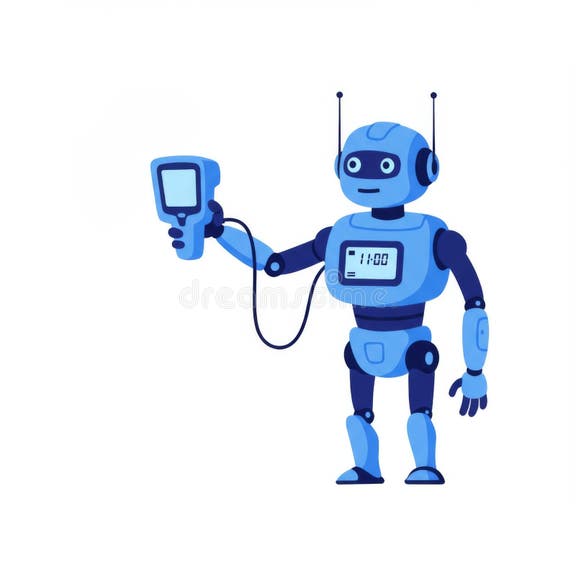 Friendly Blue Robot Holding a Digital Device Stock Photo - Image of learning, intelligence ...