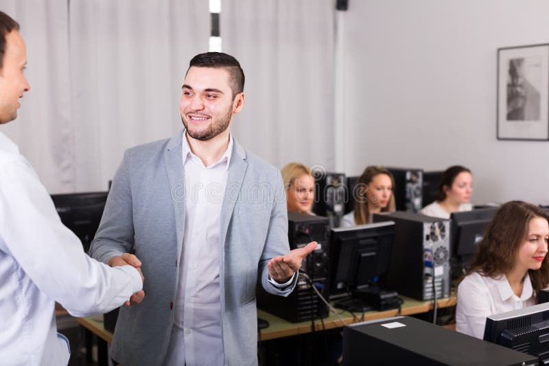 Friendly Boss Greeting New Colleague Stock Photo - Image of partnership ...