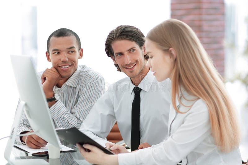 Friendly Business Team Discussing Promising Business Ideas. Stock Photo ...