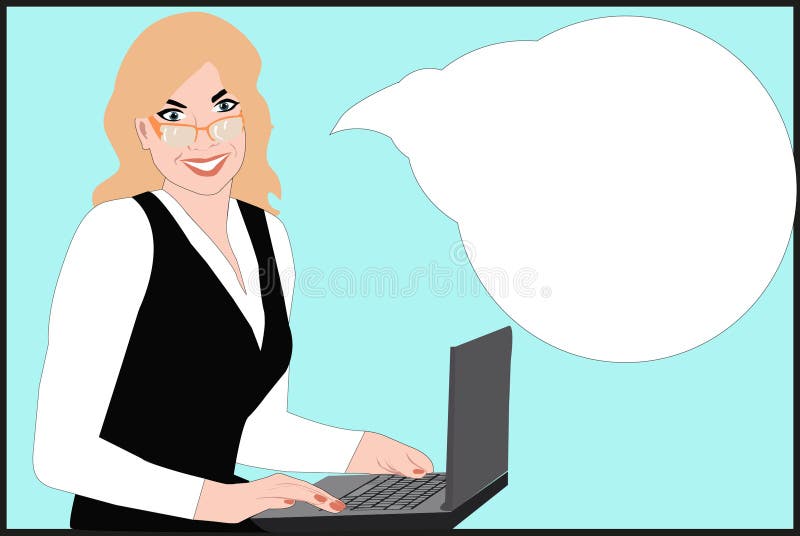 Friendly Business Woman at a Computer Stock Vector - Illustration of ...