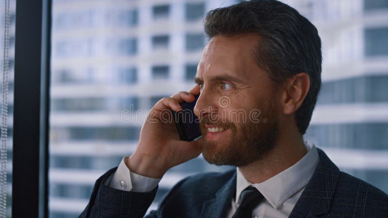 Friendly Businessman Talking Phone Making Corporate Call in Modern ...