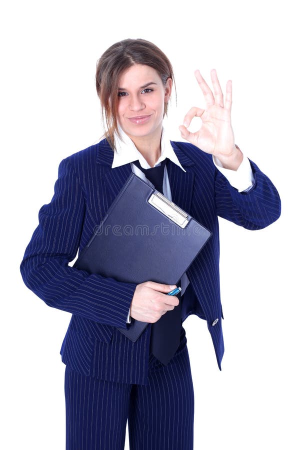Friendly Businesswoman with OK Sign Stock Photo - Image of confident ...