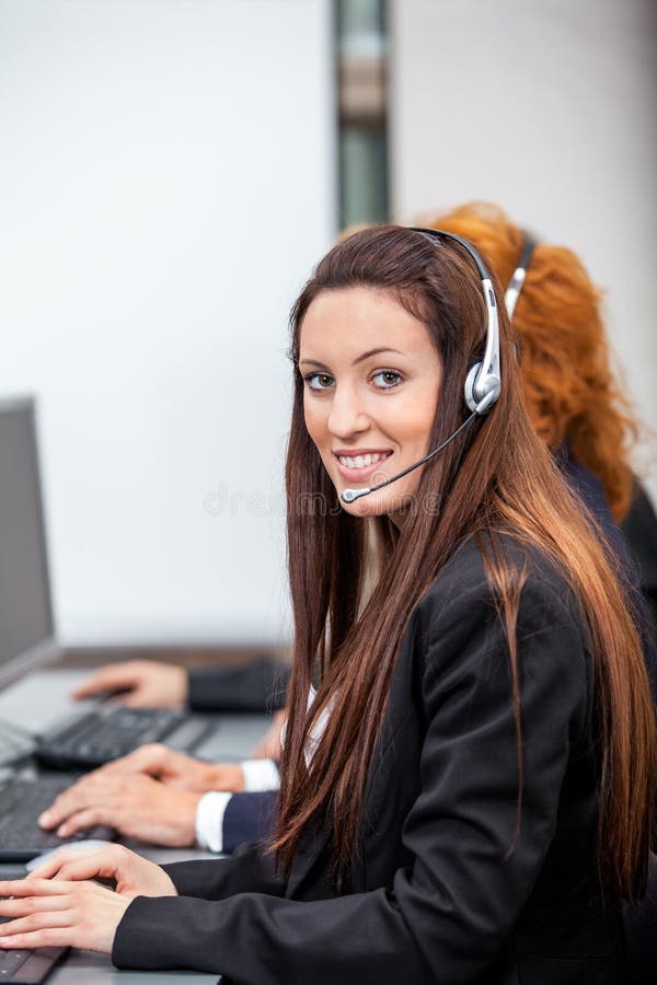 Smiling Callcenter Agent with Headset Support Stock Photo - Image of ...