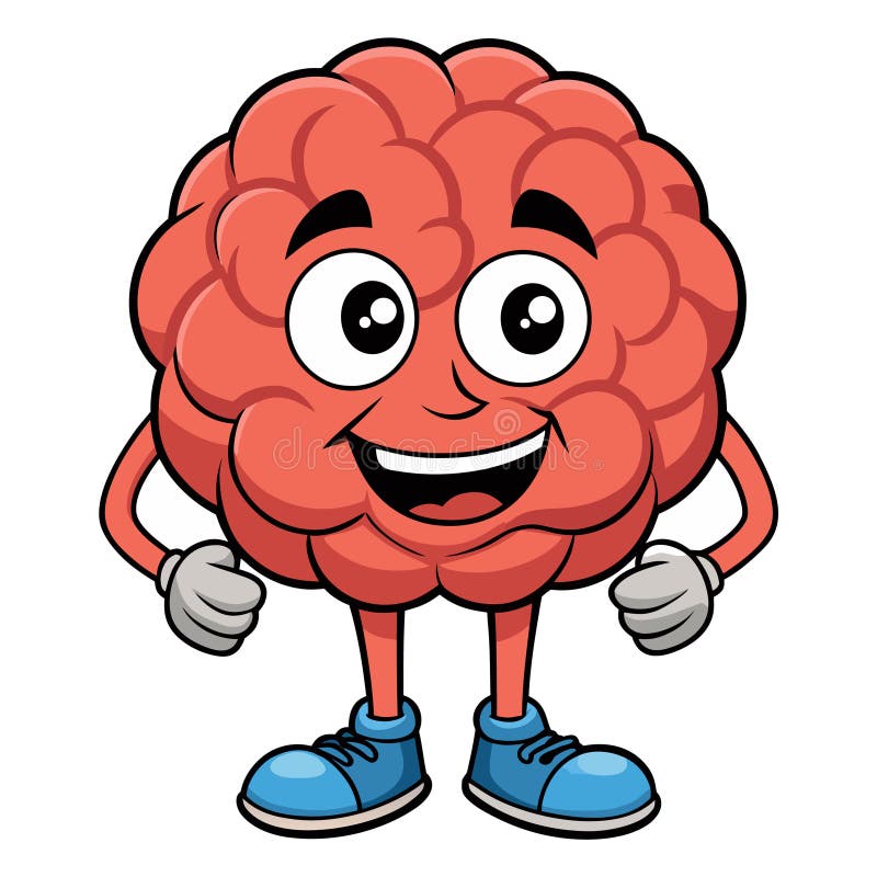 Cartoon Brain Character Smiling and Standing on Transparent Background ...