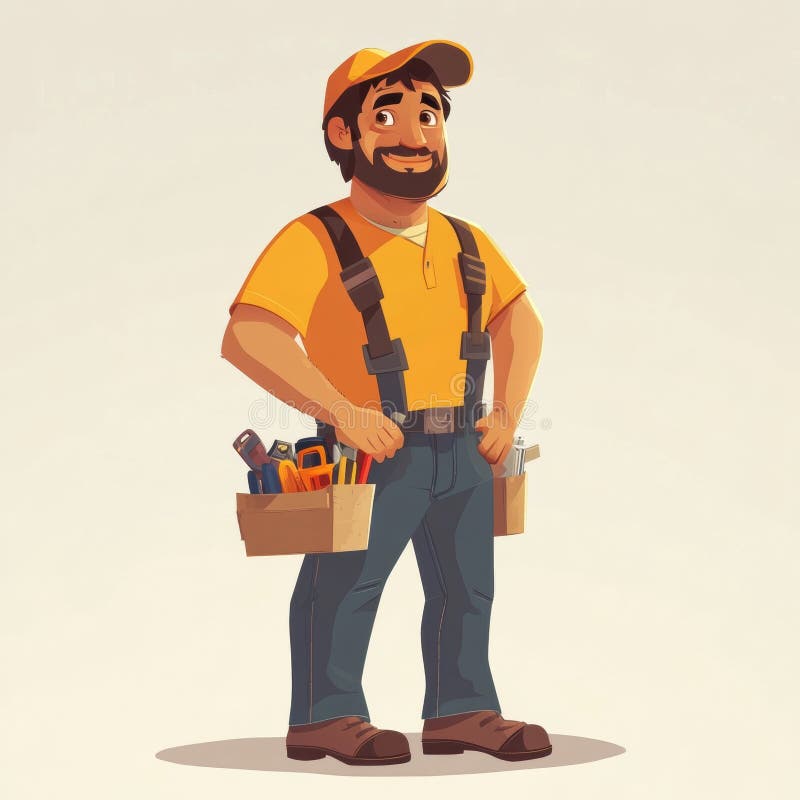 Friendly Cartoon Character Dressed As a Handyman with Tools Stock ...