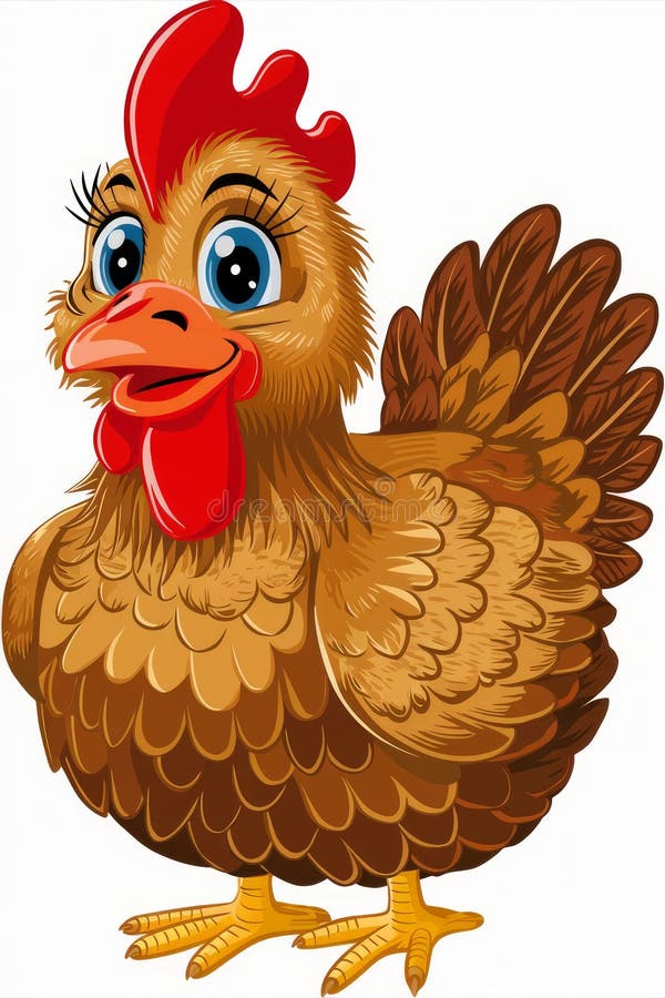 Friendly Cartoon Chicken Illustration Standing on a White Background ...
