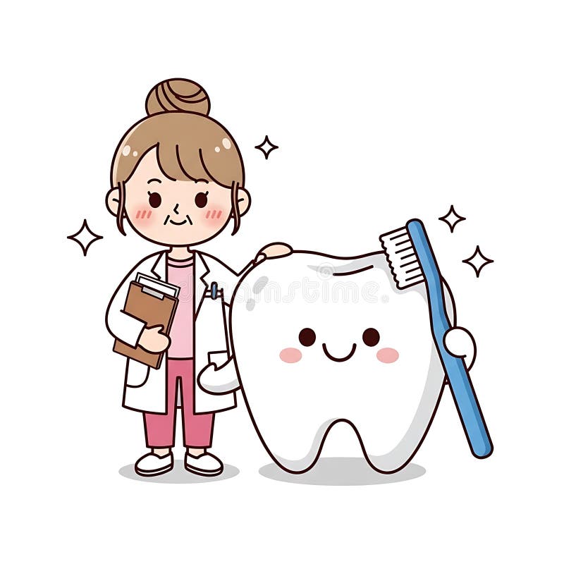 A Friendly Cartoon Dentist with a Clipboard Smiling with a Happy Tooth ...