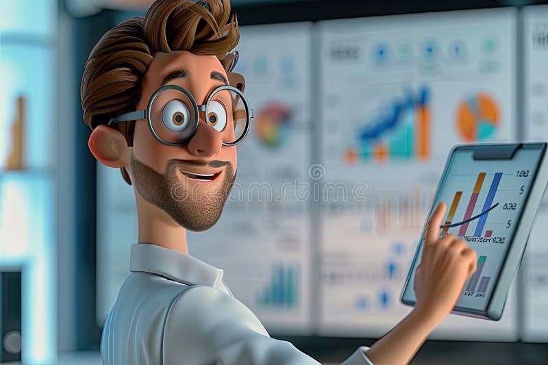 Friendly Cartoon Finance Director Presenting Clear Financial Data ...