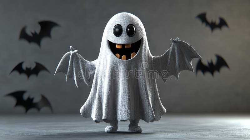 A Friendly Cartoon Ghost with Bat Wings Smiles for the Camera Stock ...