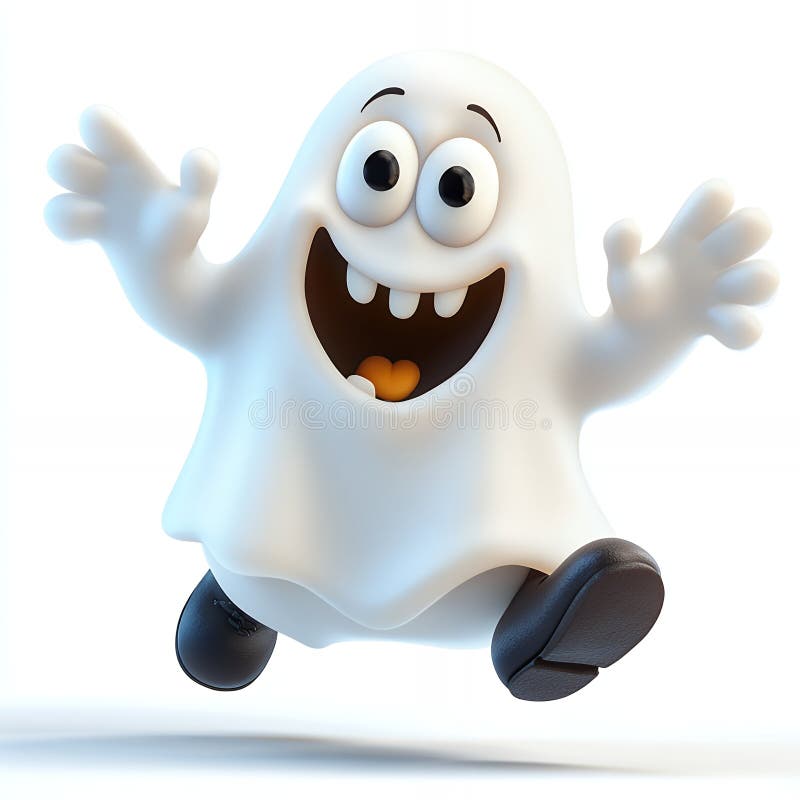 A Friendly Cartoon Ghost with a Big Smile Flying through the Air Stock ...