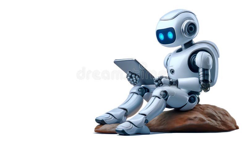 A Friendly Cartoon Humanoid Robot with Artificial Intelligence, Sitting ...