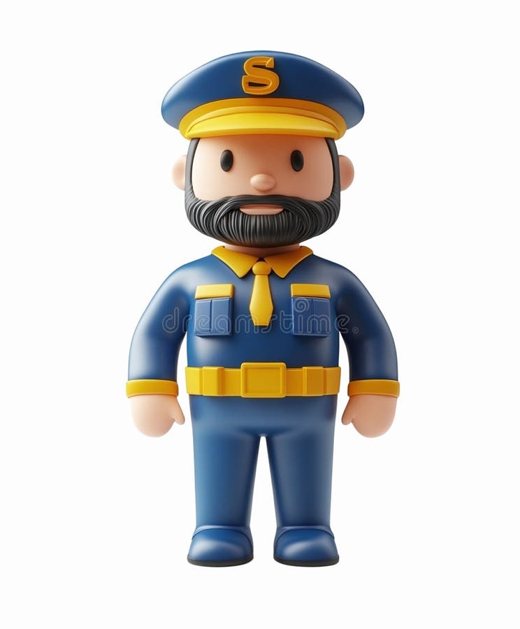 Friendly Cartoon Police Officer Character with Blue Uniform and Cap for ...