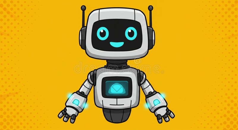 A Friendly Cartoon Robot with a White and Black Body Stands Against a ...