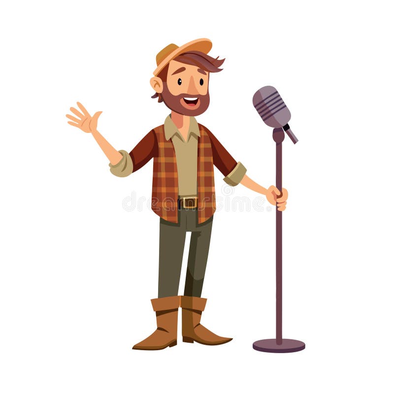 Friendly Cartoon Singer with Hat and Microphone Giving Performance ...