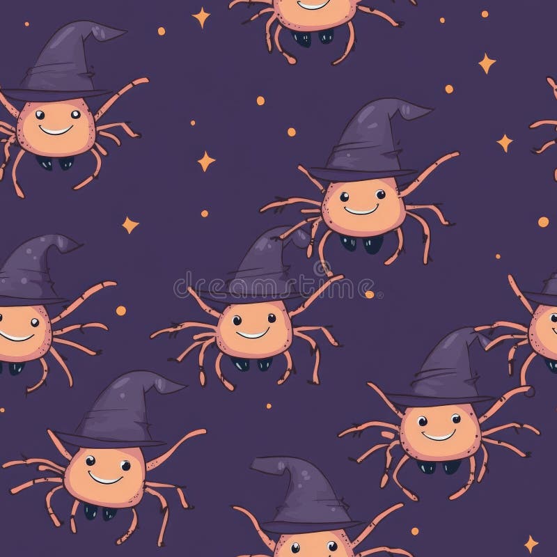 A Friendly Cartoon Spider Pattern with Tiny, Smiling Spiders Wearing ...