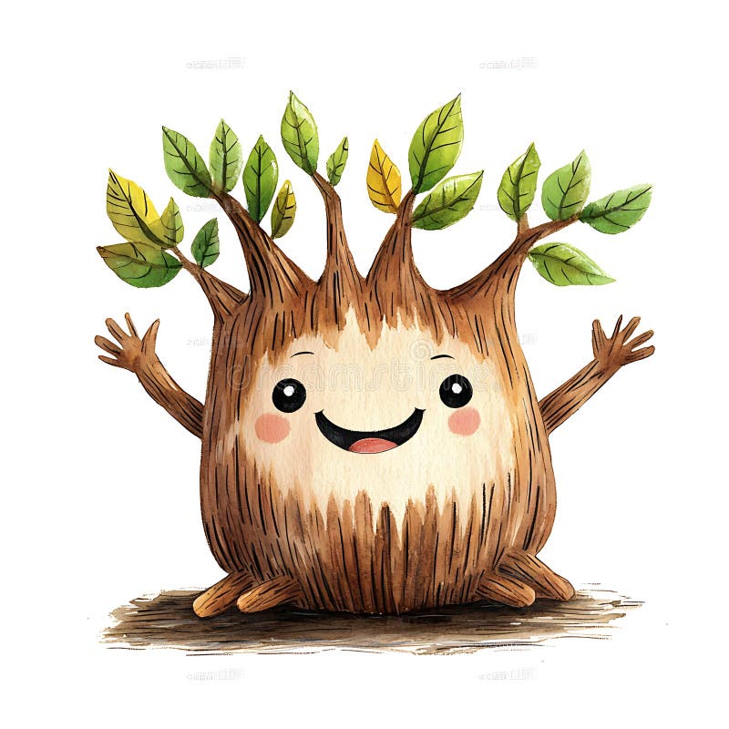 Friendly Cartoon Tree Character with Cheerful Expression and Open Arms ...