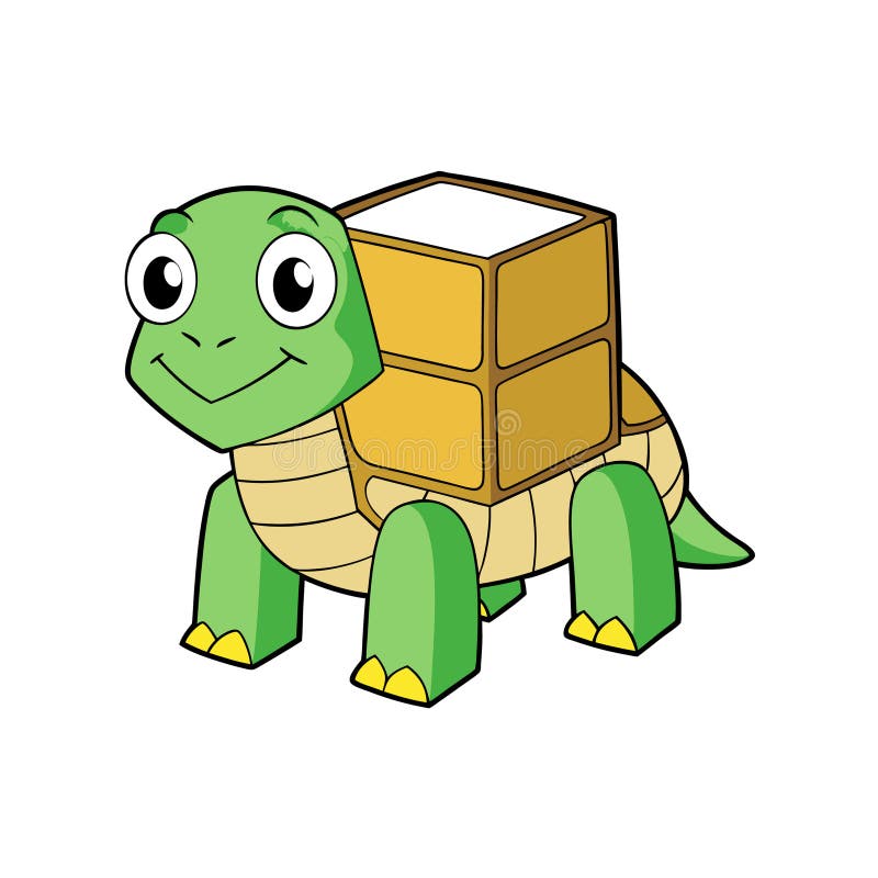Cartoon Turtle with Square Shell Illustration Isolated on White Stock ...