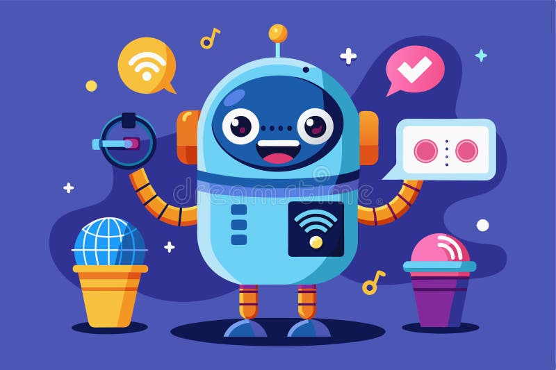 A Friendly Cartoon Voice Assistant Interacts with Users, Showcasing ...