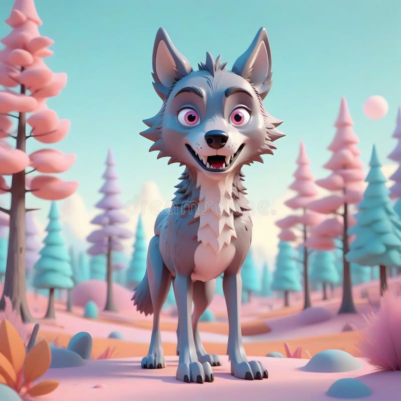 Friendly Cartoon Wolf in a Whimsical Forest Stock Illustration ...